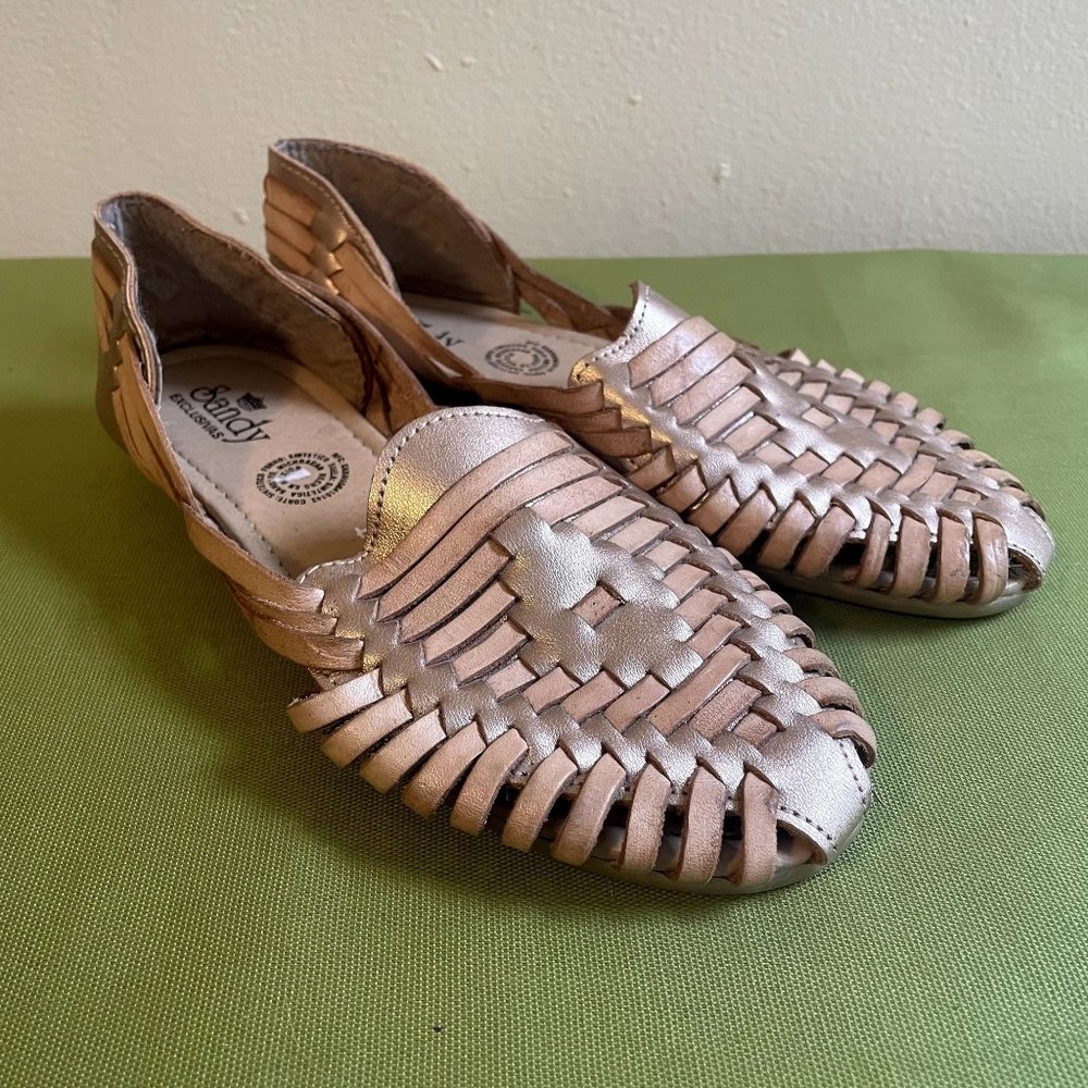 Sandy Tan Metallic Leather Woven Slip On Huarache San… - Gem